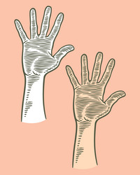 Hand drawing engraving hi five isolated Royalty Free Vector