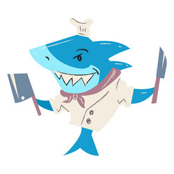 Shark chef pan character Royalty Free Vector Image