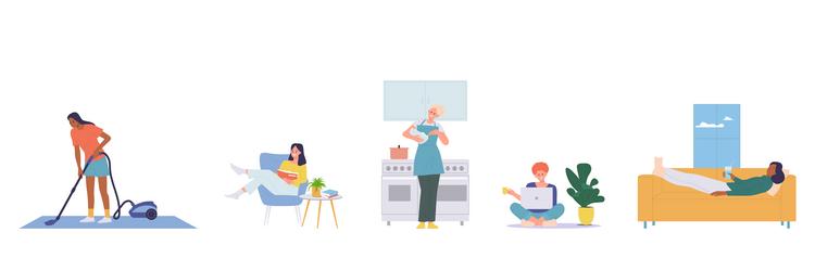 Daily woman routine cartoon set Royalty Free Vector Image