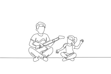 One single line drawing young father playing Vector Image