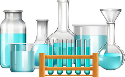 Science equipment with microscope and beakers Vector Image