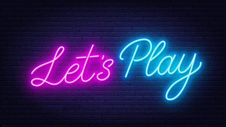 Let s party neon sign on brick wall background Vector Image