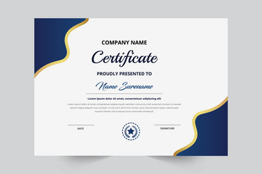 Blue color certificate template with badge Vector Image