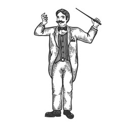 Orchestral conductor color sketch engraving Vector Image