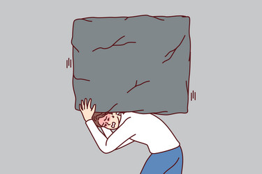 Stressed man carrying heavy stone on shoulders Vector Image