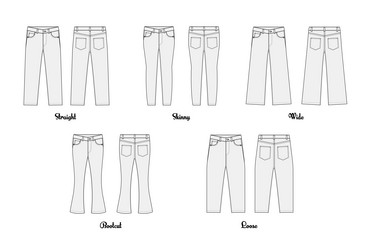 Jeans template set of various shapes Royalty Free Vector