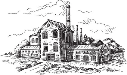 Industrial factory sketch vintage manufacturing Vector Image