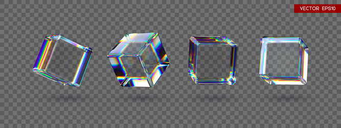3d transparent glossy cube with dispersion effect Vector Image
