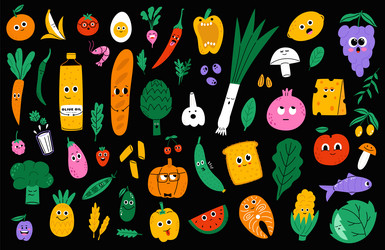Cartoon food characters collection Royalty Free Vector Image