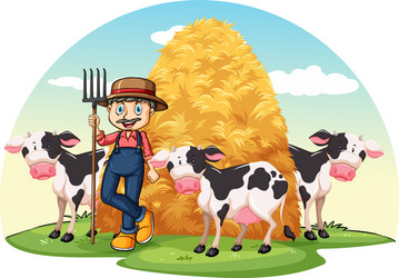 Cartoon farmer with hay cart Royalty Free Vector Image