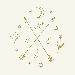 Camp travel compass logo aesthetic decor elements Vector Image