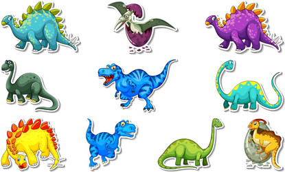 Sticker set with different types dinosaurs Vector Image