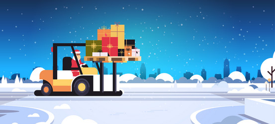 Santa claus driving forklift truck loading Vector Image