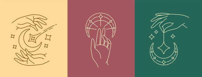 Hand and moon line art design collection Vector Image