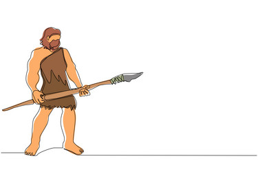 Continuous one line drawing prehistoric man Vector Image