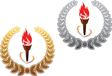 Flaming torch in laurel wreath Royalty Free Vector Image
