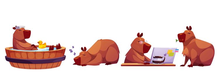Funny capybaras set with a different activity Vector Image