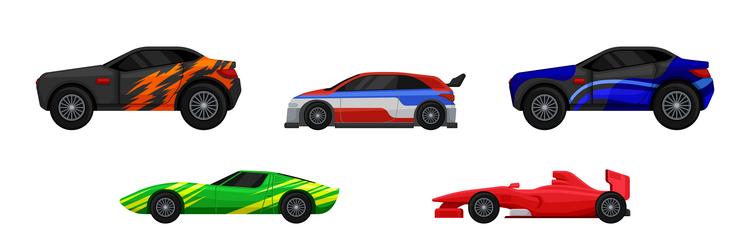 Different colorful sport racing car side view Vector Image