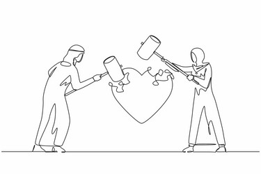 Single continuous line drawing angry couple Vector Image