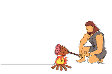 Continuous one line drawing prehistoric man Vector Image