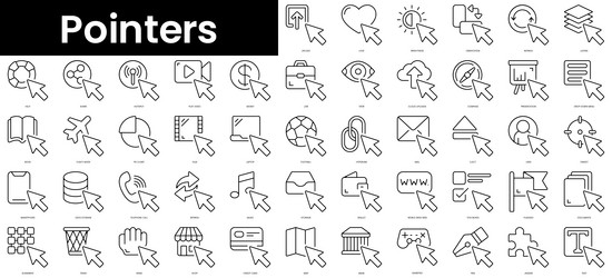 Set of outline cursors icons minimalist thin Vector Image