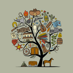 Wild western art tree concept for your design Vector Image