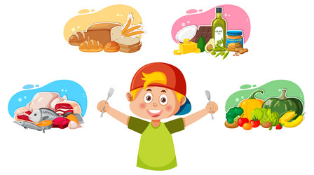 Kid with food group Royalty Free Vector Image - VectorStock