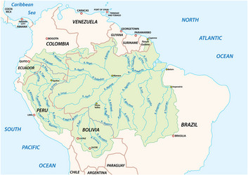 Map of amazon river drainage basin simple thin Vector Image