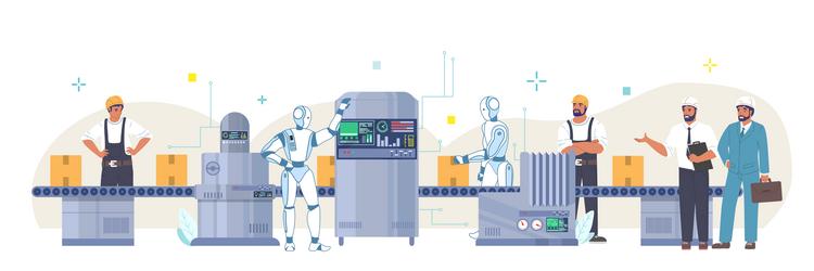 Factory automated production line flat Royalty Free Vector