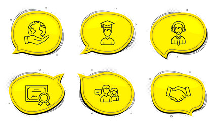 People talking student and handshake icons set Vector Image