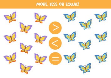 More less equal with cute cartoon butterflies Vector Image