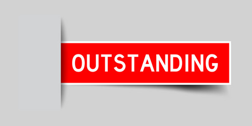 Arrow shape red color sticker in word outstanding Vector Image