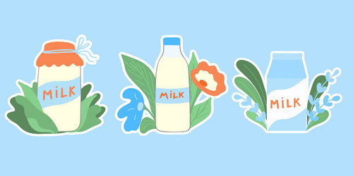 Dairy products sticker set milk day flat Vector Image