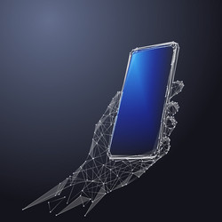 Abstract hand holding phone in polygons Royalty Free Vector