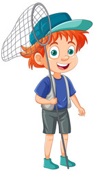 Cartoon boy with a net Royalty Free Vector Image
