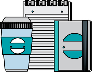 Plastic container and notepad and book Royalty Free Vector