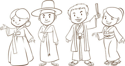 Simple drawing of two asian people Royalty Free Vector Image