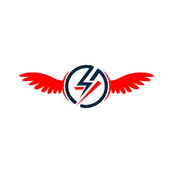 Lightning bolt with wings logo concept Royalty Free Vector
