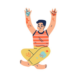 Funny drawing boy standing with paint stain Vector Image