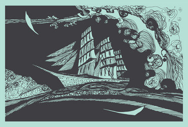 Ship at sea hand drawn abstract Royalty Free Vector Image