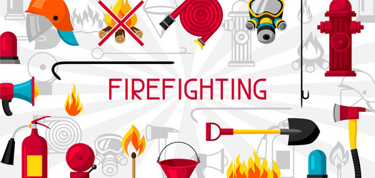 Badge with firefighting items fire protection Vector Image