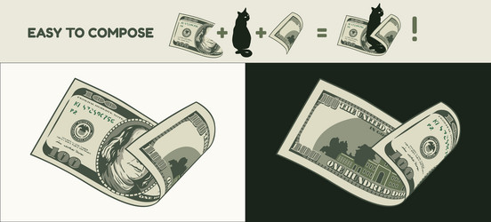 Wavy bent american 100 dollar banknote Royalty Free Vector