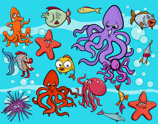 Fish cartoon characters group Royalty Free Vector Image