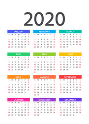 2020 calendar year template planner Royalty Free Vector