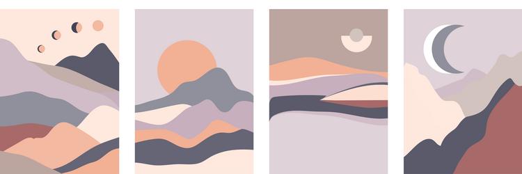 Set of abstract contemporary landscape posters Vector Image