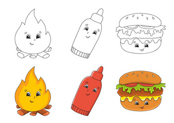 Set coloring page for kids cute cartoon Royalty Free Vector