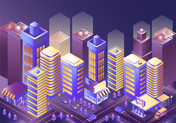 Modern city night isometry Royalty Free Vector Image