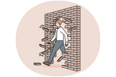 Motivated businessman break wall go for success Vector Image
