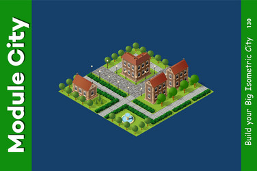 Old city block with buildings isometric retro Vector Image