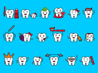White and yellow tooth cartoon teeth characters Vector Image